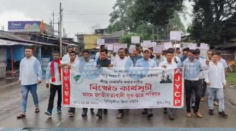 AJYCP leads protest over crumbling Margherita–Ledo Highway, blames MLA